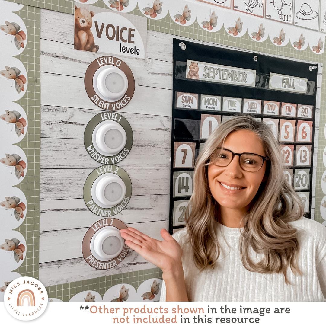 Woodland Voice Levels Chart, Printable Noise Level Meter Classroom ...