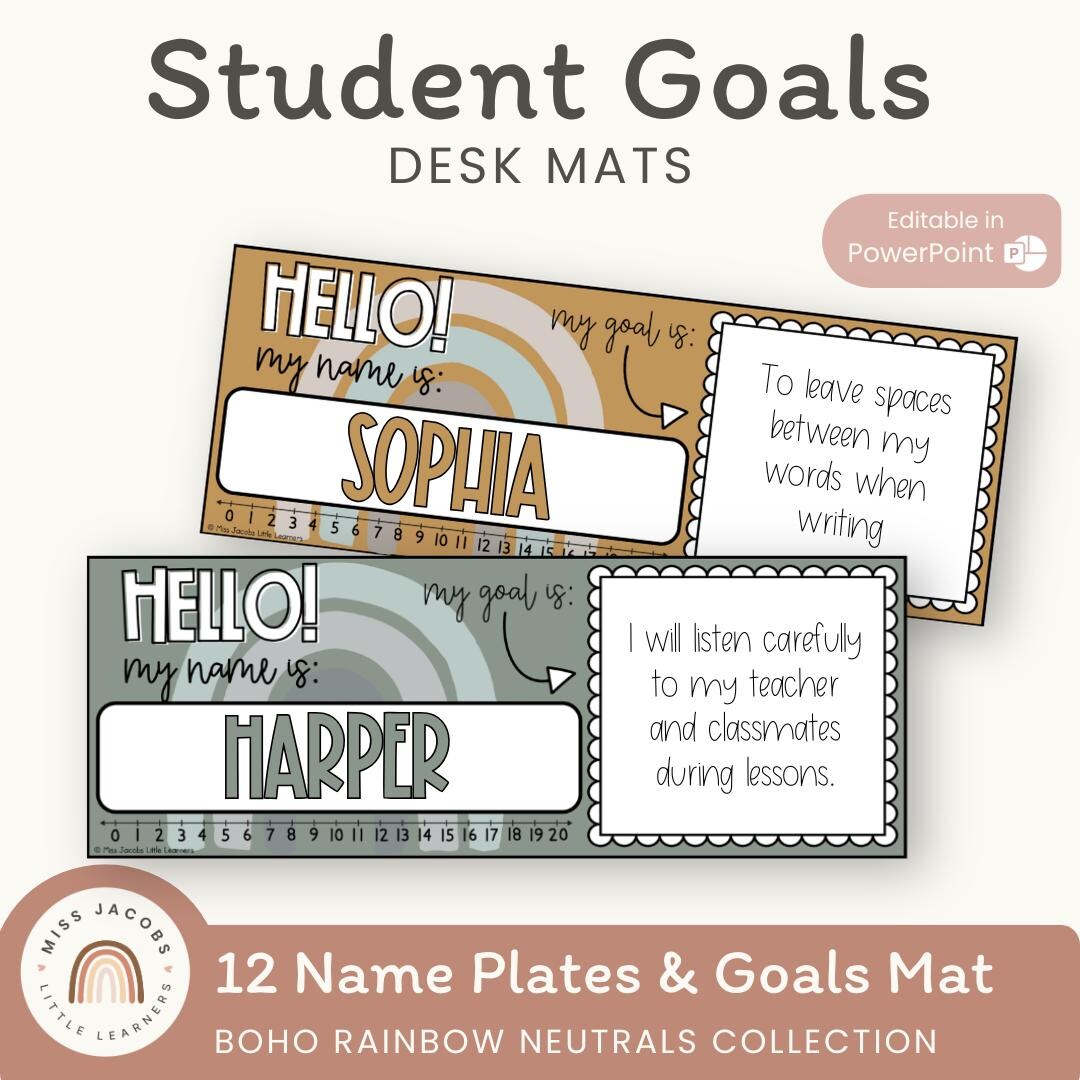 BOHO RAINBOW Goals Desk Mat | Editable | Neutral Rainbow Classroom ...