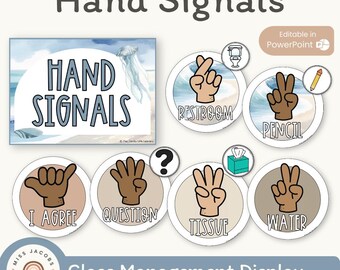 Hand Signals | Modern Ocean Classroom Decor | Editable - Etsy