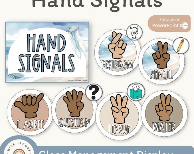 Hand Signals | Modern Ocean Classroom Decor | Editable - Etsy