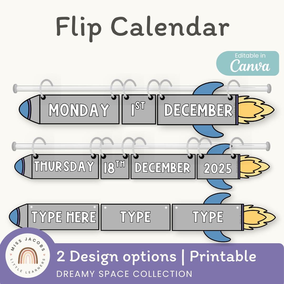 Flip Calendar Dreamy Space Theme: Pastel Daily Date Hanging Cards ...