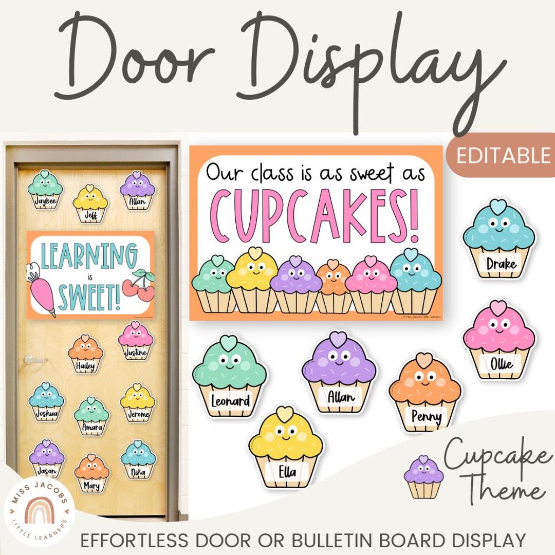 Cupcake Theme Door Sign for Classroom, Editable Welcome Posters & Name ...