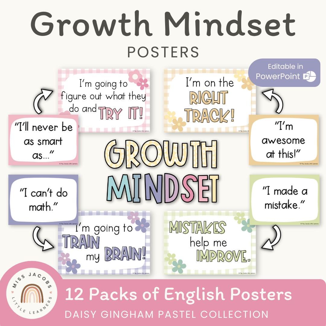 Modern Growth Mindset Display | Daisy Gingham Pastels Classroom Decor ...