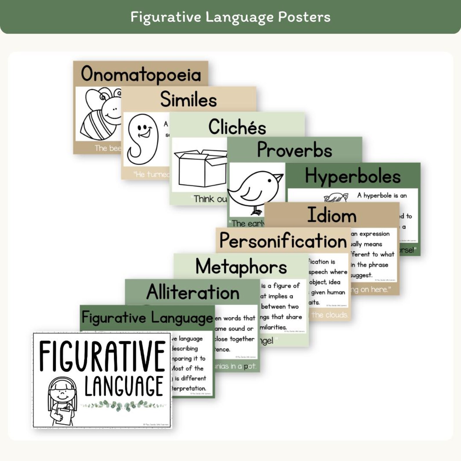 Figurative Language Posters, Modern Botanical Farmhouse Printable ELA ...