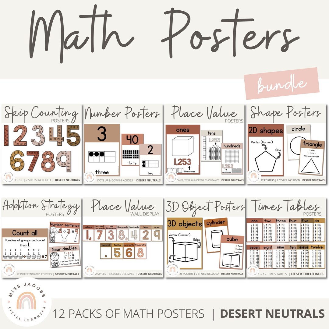 DESERT NEUTRAL Math Posters Bundle Boho Color Palette Neutral Classroom ...