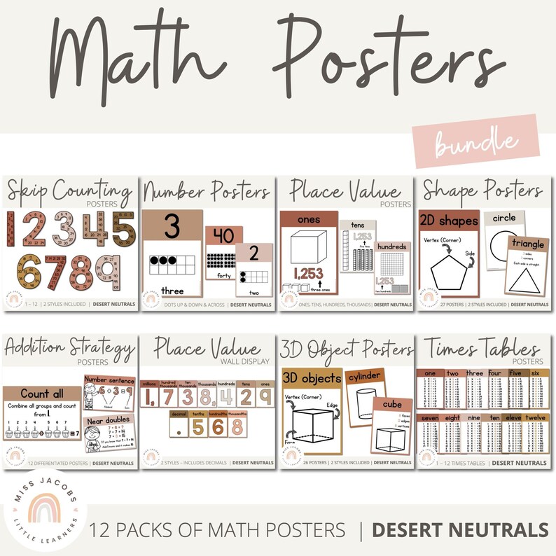 DESERT NEUTRAL Math Posters Bundle Boho Color Palette - Etsy