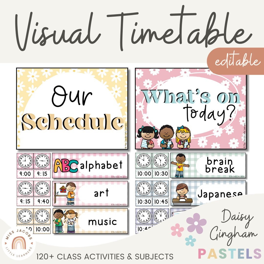 Classroom Visual Schedule, Daisy Gingham Pastels Daily Routine Chart ...