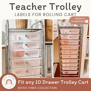BOHO VIBES 10 Drawer Rolling Cart Labels | Editable | Desert Neutral ...