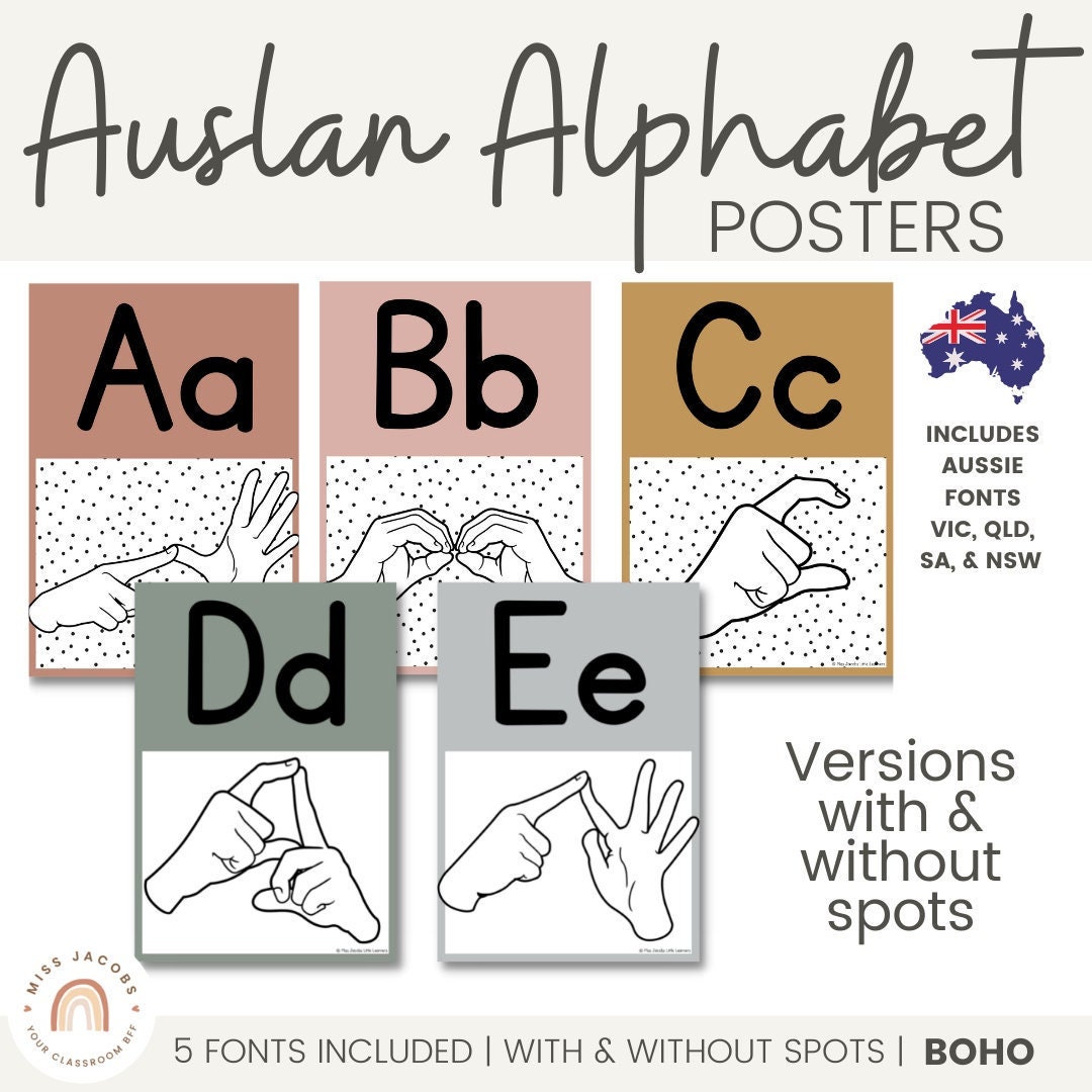 Auslan Alphabet Posters | BOHO RAINBOW | Spotty Boho Classroom Decor - Etsy