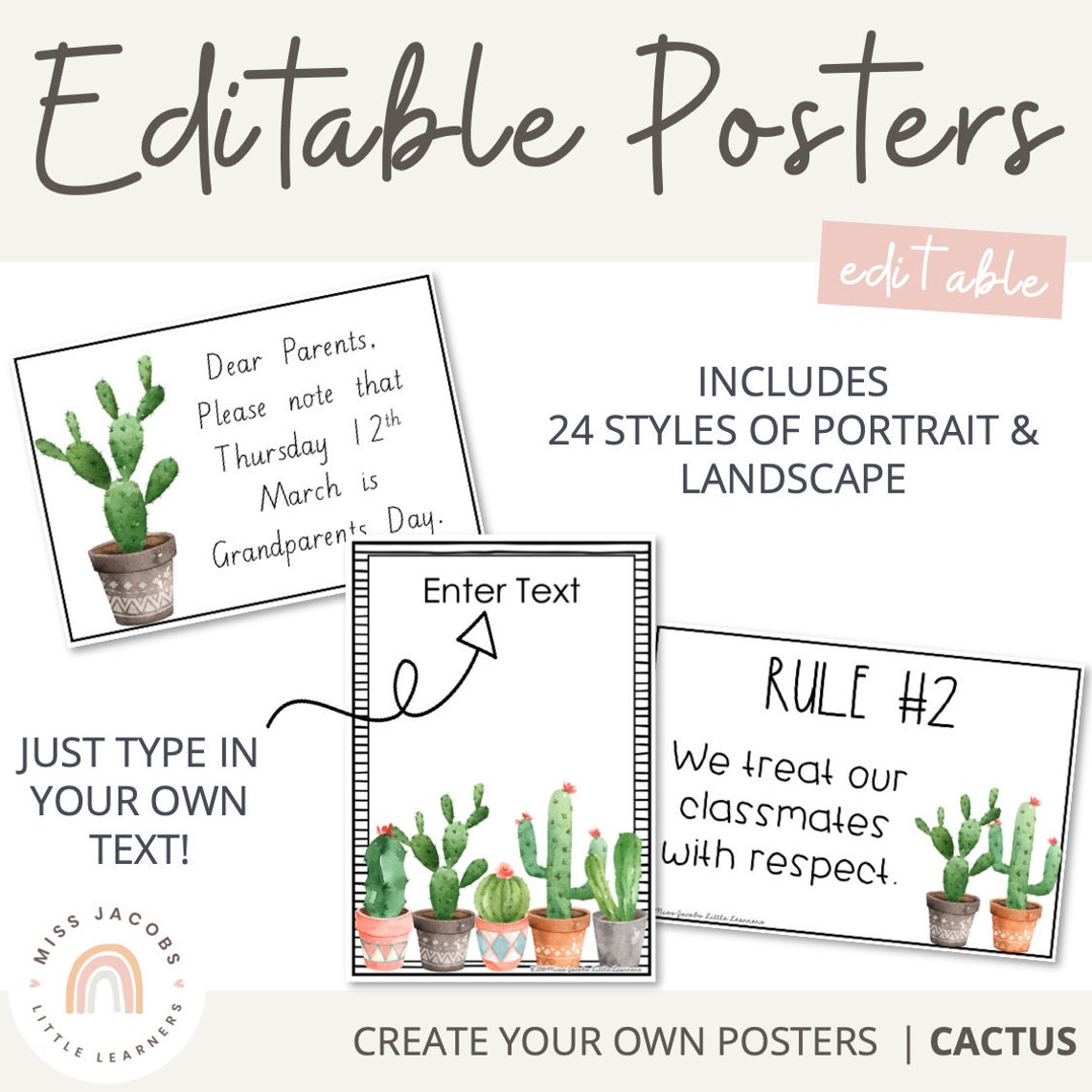 CACTUS Editable Classroom Posters Pack Cactus Classroom - Etsy