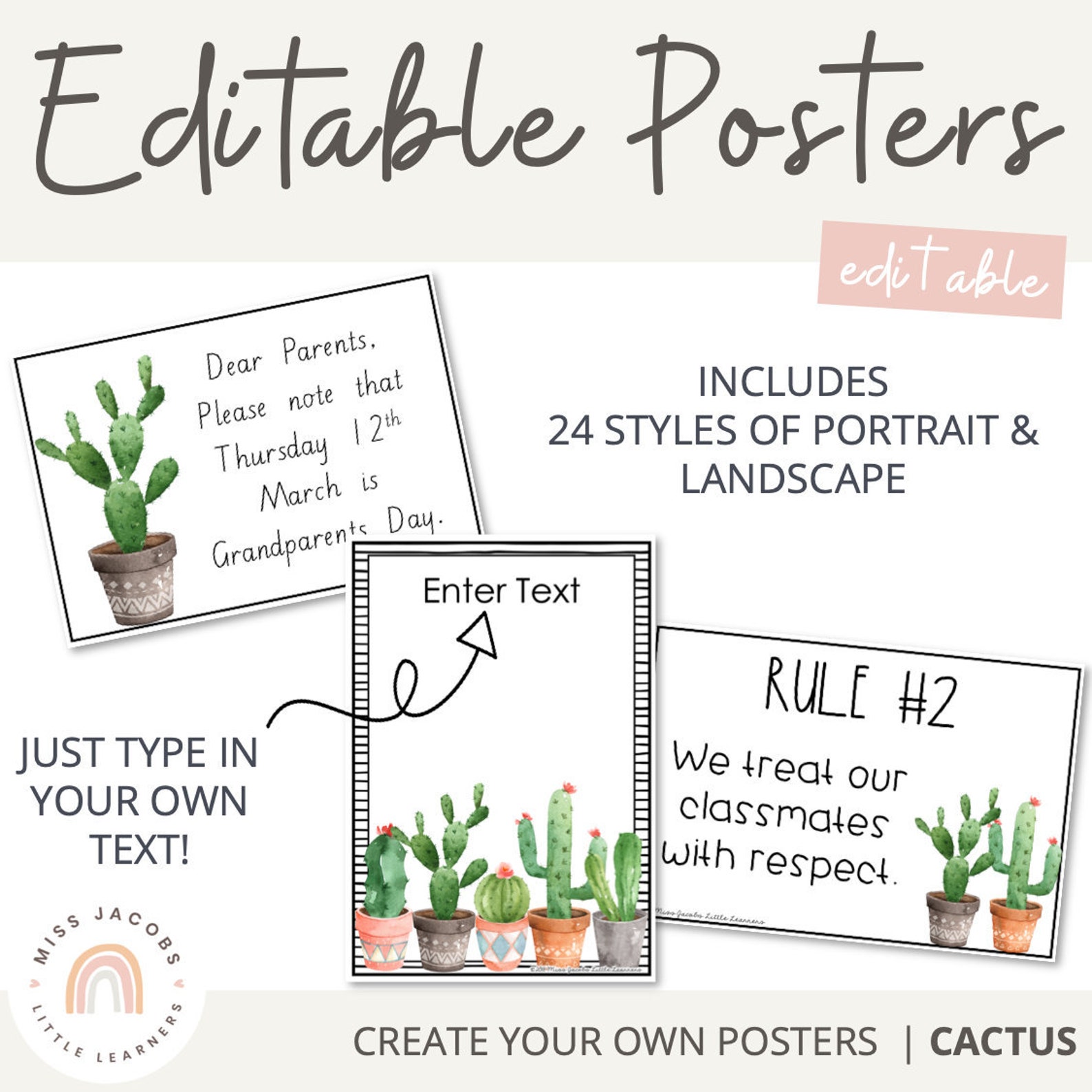 CACTUS Editable Classroom Posters Pack Cactus Classroom Decor - Etsy