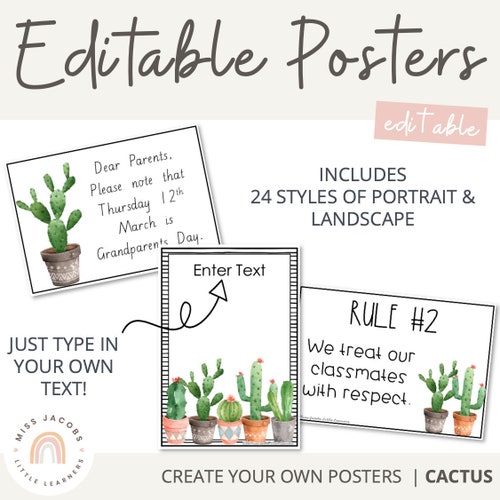CACTUS Editable Classroom Posters Pack Cactus Classroom - Etsy