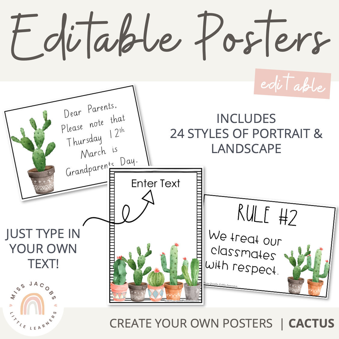 CACTUS Editable Classroom Posters Pack | Cactus Classroom Decor - Etsy