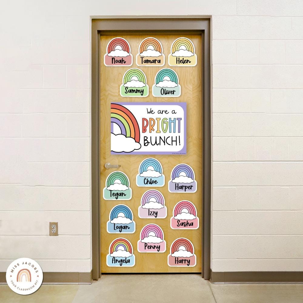 Retro Rainbow Door Display, Printable Vintage Welcome Door Sign + Name ...