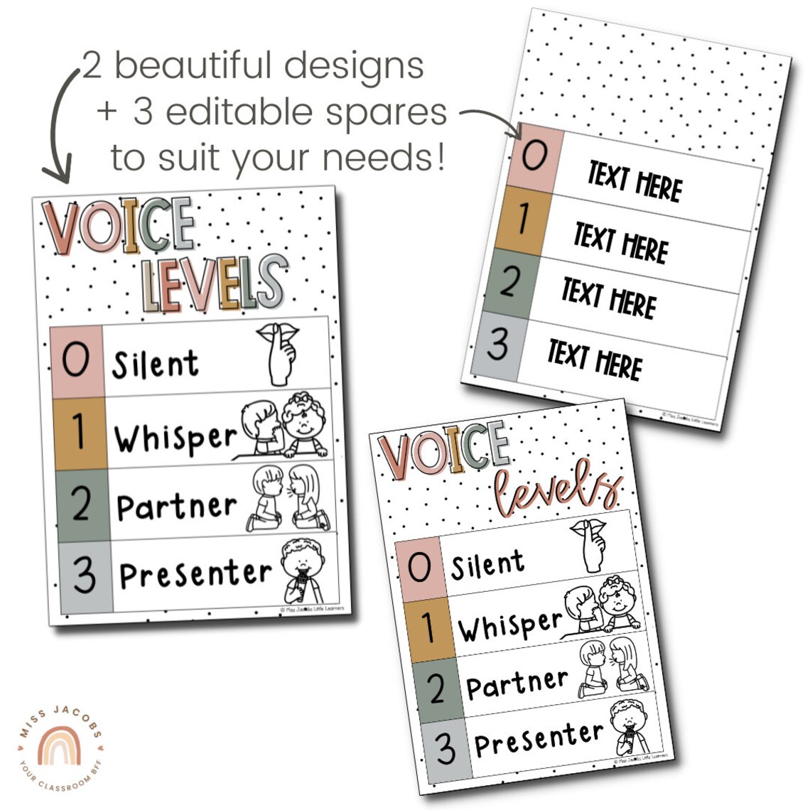 Spotty Boho Voice Noise Level Display EDITABLE Classroom - Etsy
