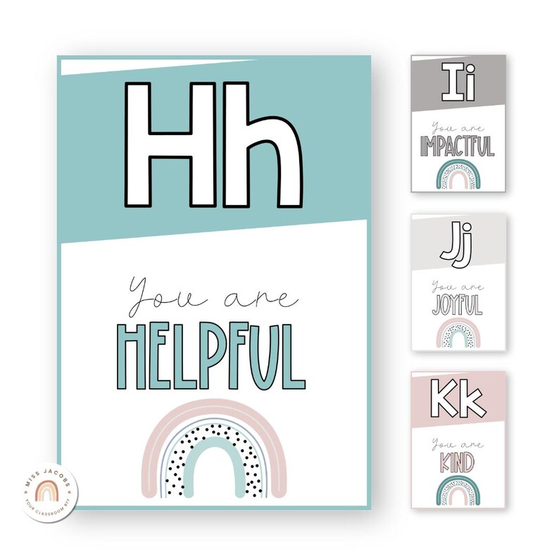 Affirmation Alphabet Poster Modern Rainbow, Calming Classroom Decor ...