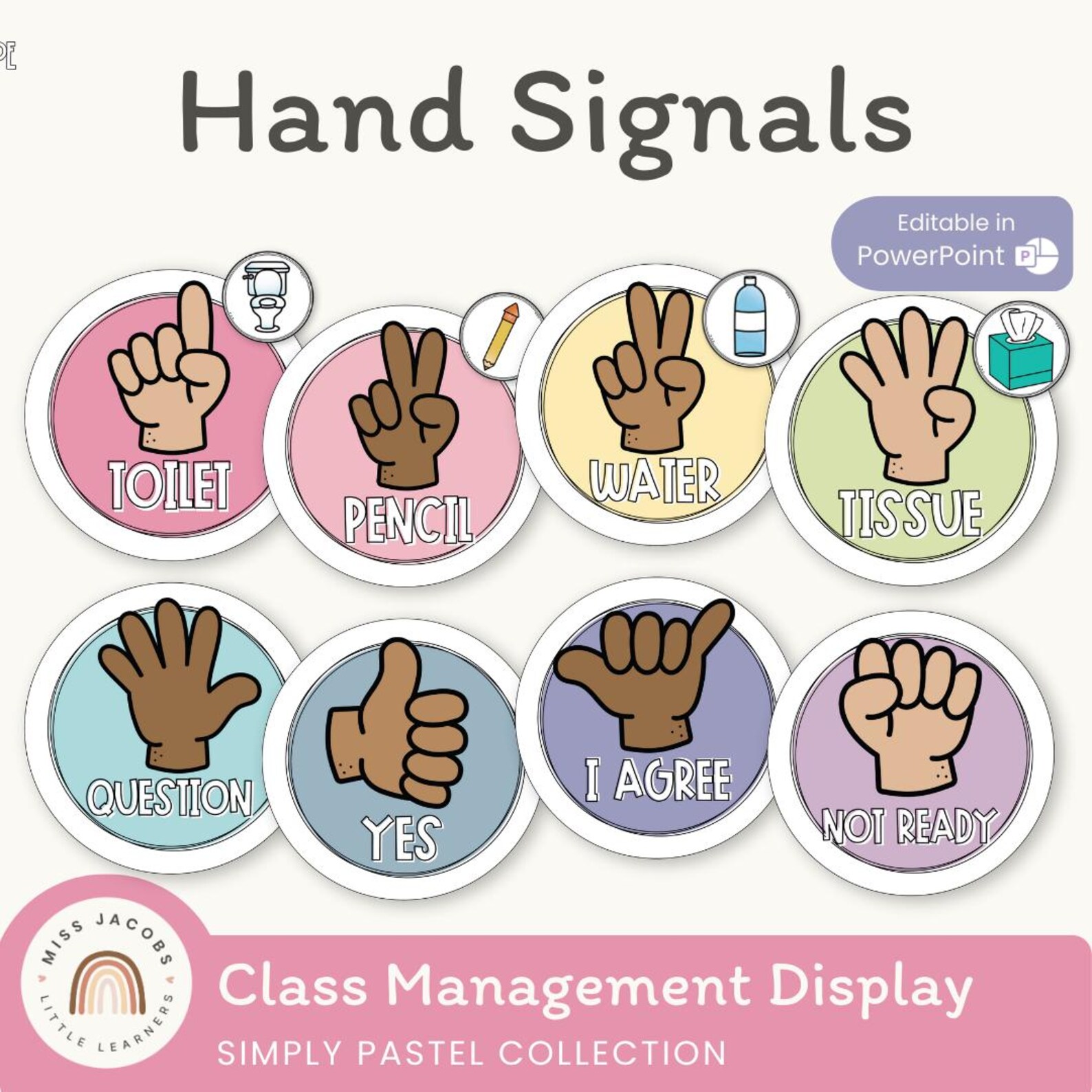 Hand Signals Posters | PASTELS Classroom Decor | EDITABLE - Etsy