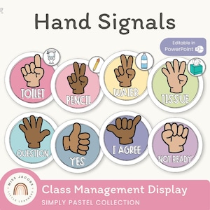Hand Signals Posters | PASTELS Classroom Decor | EDITABLE - Etsy