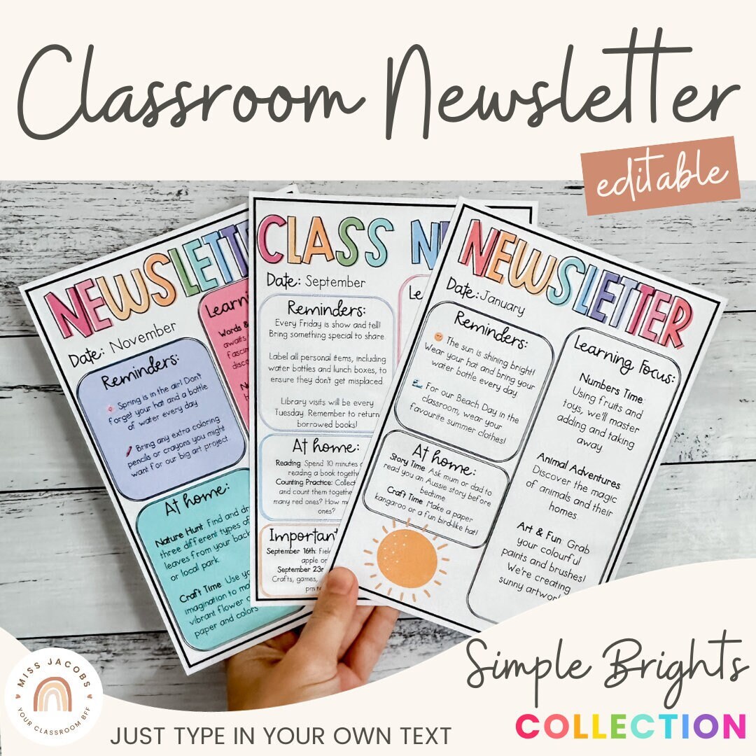 Classroom Newsletter Templates | Editable | Simple Brights Classroom ...