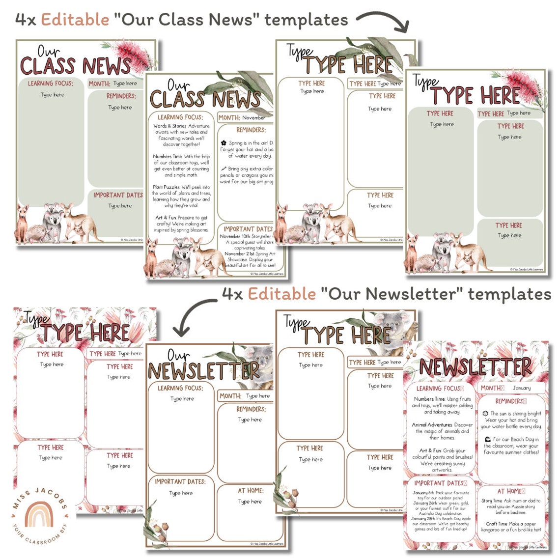Classroom Newsletter Templates | Editable | Australiana Classroom Theme ...