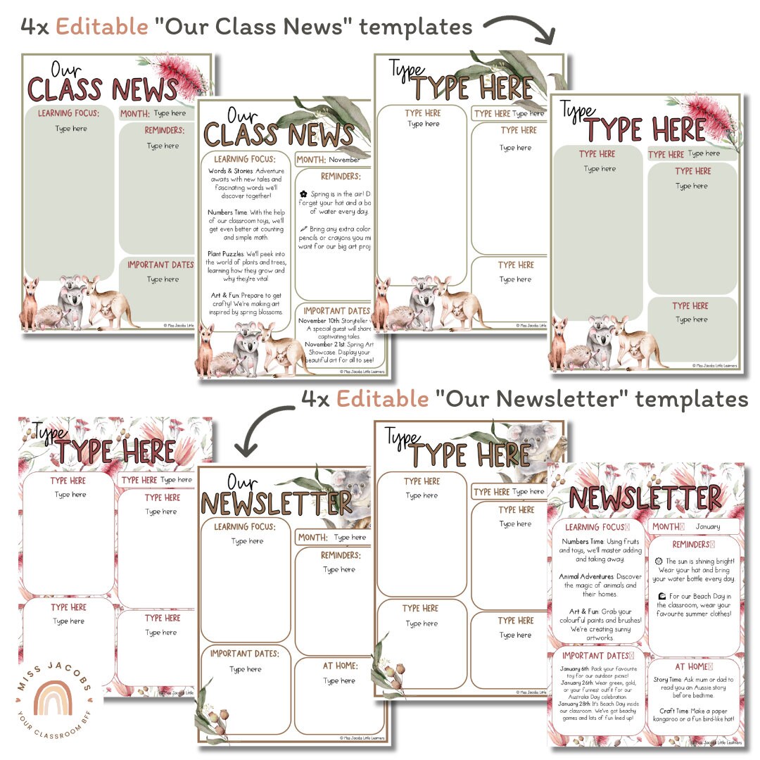 Classroom Newsletter Templates | Editable | Australiana Classroom Theme ...