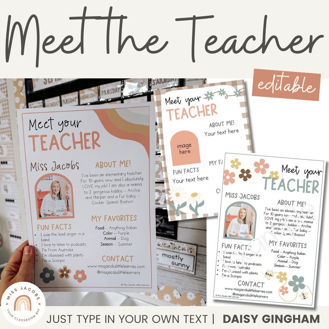 Meet the Teacher Templates Daisy Gingham Neutrals Classroom Decor - Etsy