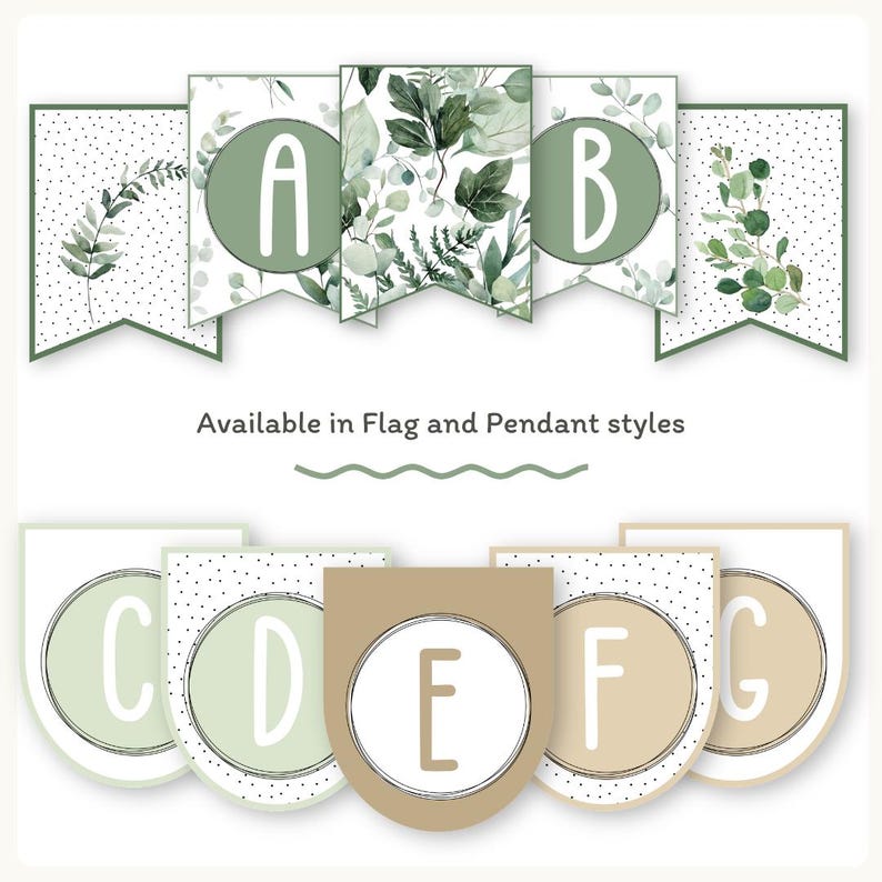 Editable Bunting Banner Letters, Bulletin Board Display, Eucalyptus ...