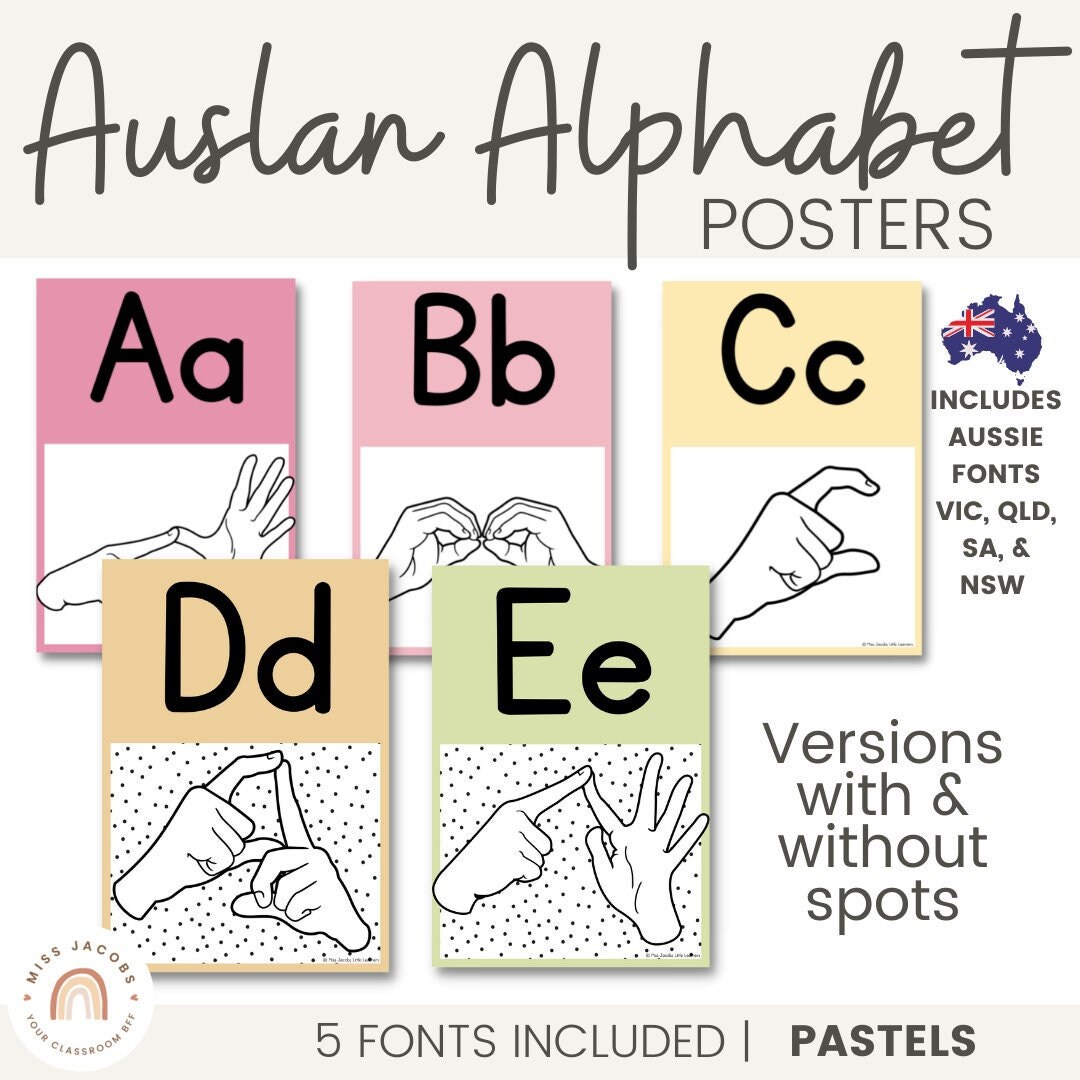 Auslan Alphabet Posters | SPOTTY PASTELS | Muted Rainbow Decor - Etsy
