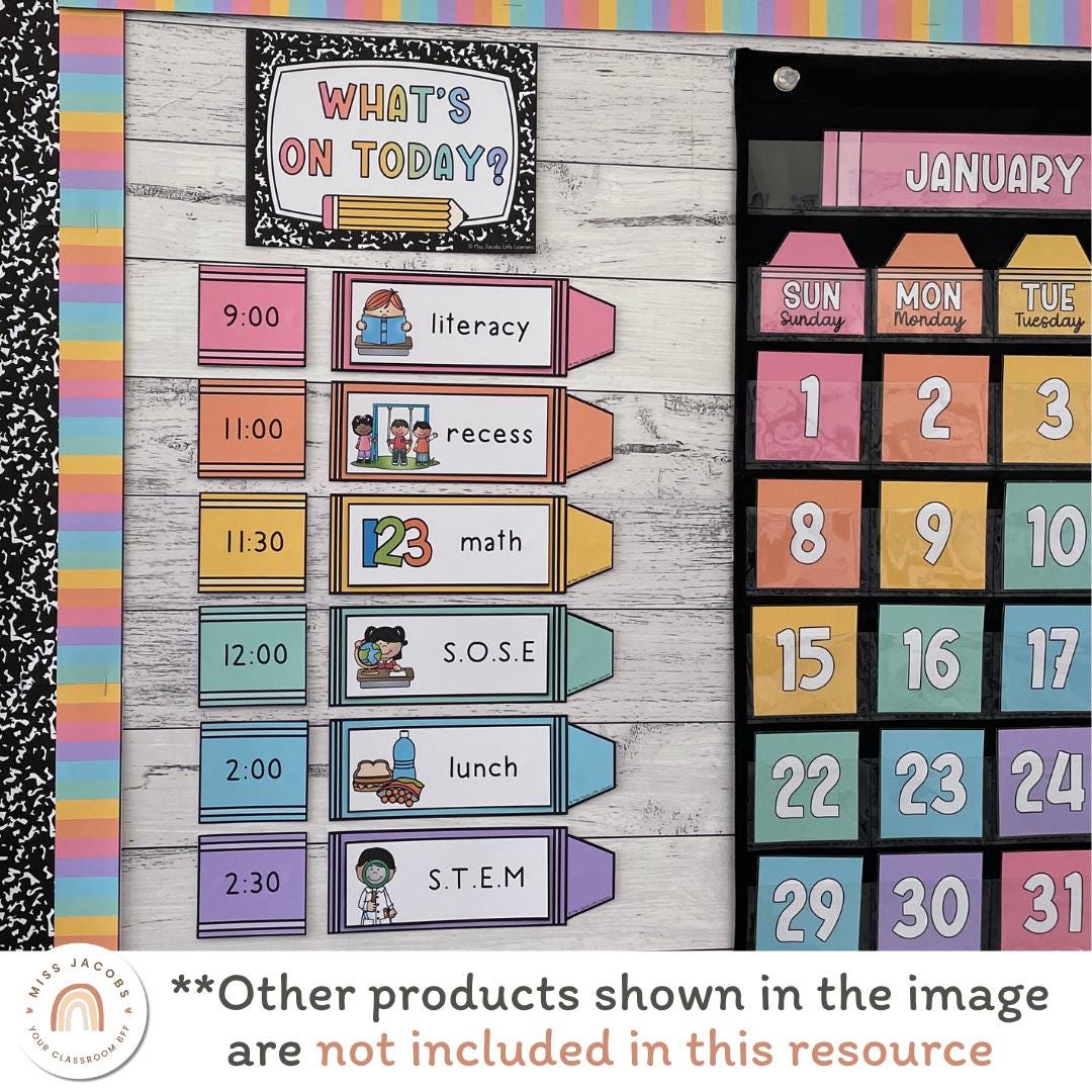 Cutesy Visual Classroom Schedule, Back to School Theme Visual Schedule ...