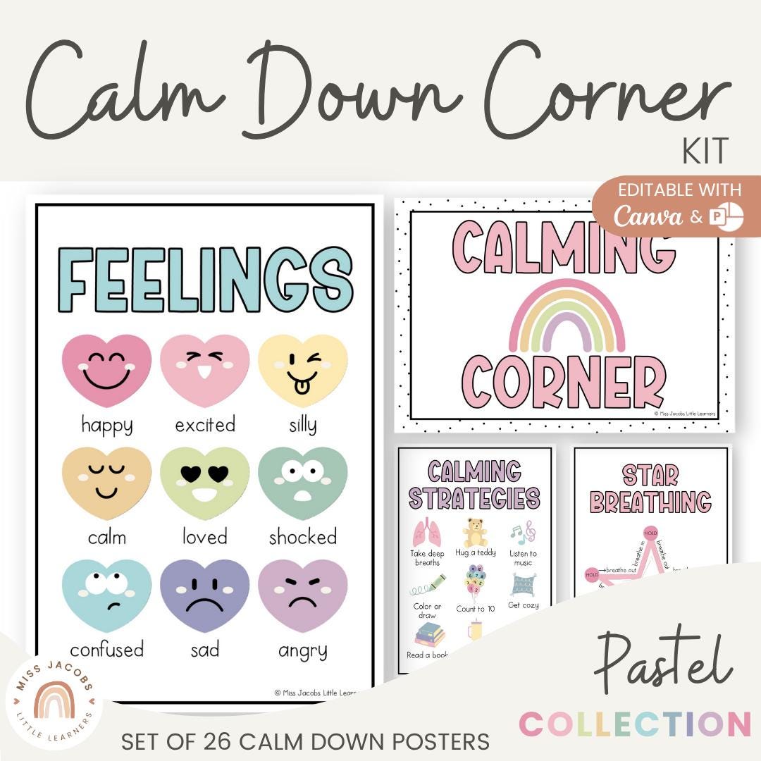 Pastel Calm Down Corner Kit, Printable Emotional Support Activities ...