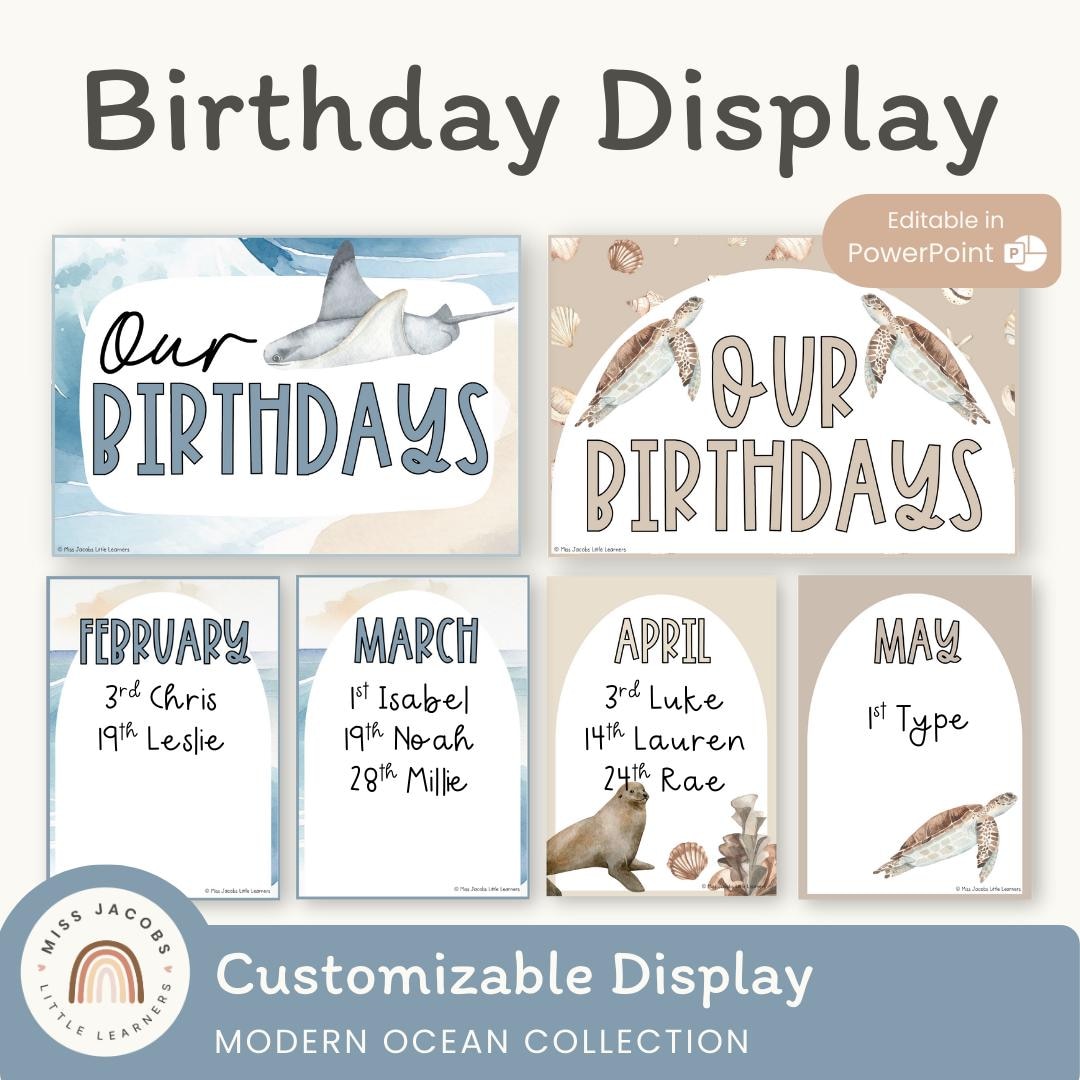 Birthday Display | Modern Ocean Classroom Decor | Editable - Etsy