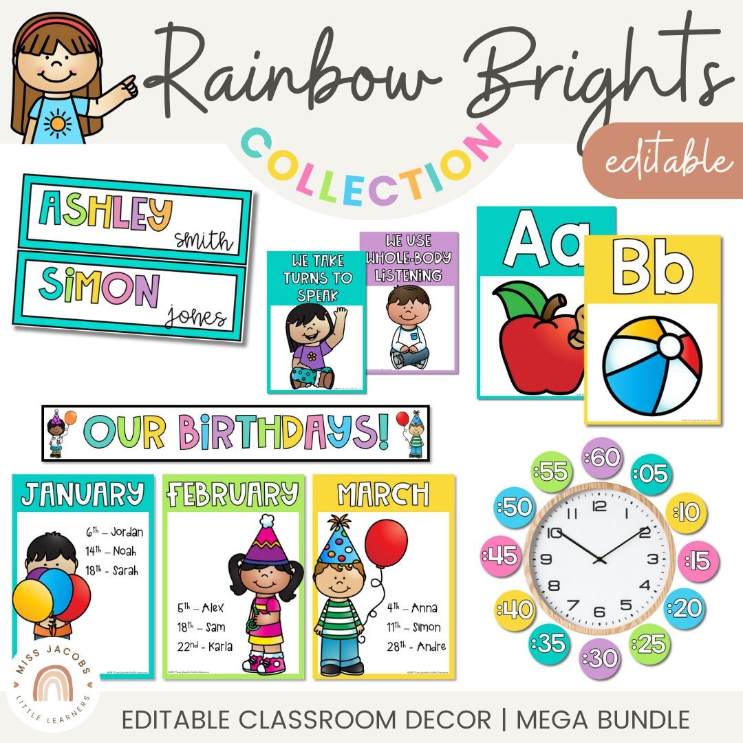 RAINBOW BRIGHTS Classroom Decor Bundle - Etsy