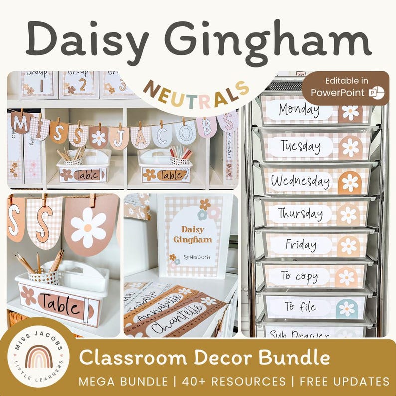 Daisy Gingham Classroom Decor Bundle | Editable - Etsy