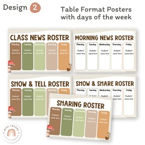 Woodland News Roster Show & Tell Display, Editable Sharing Time Chart ...