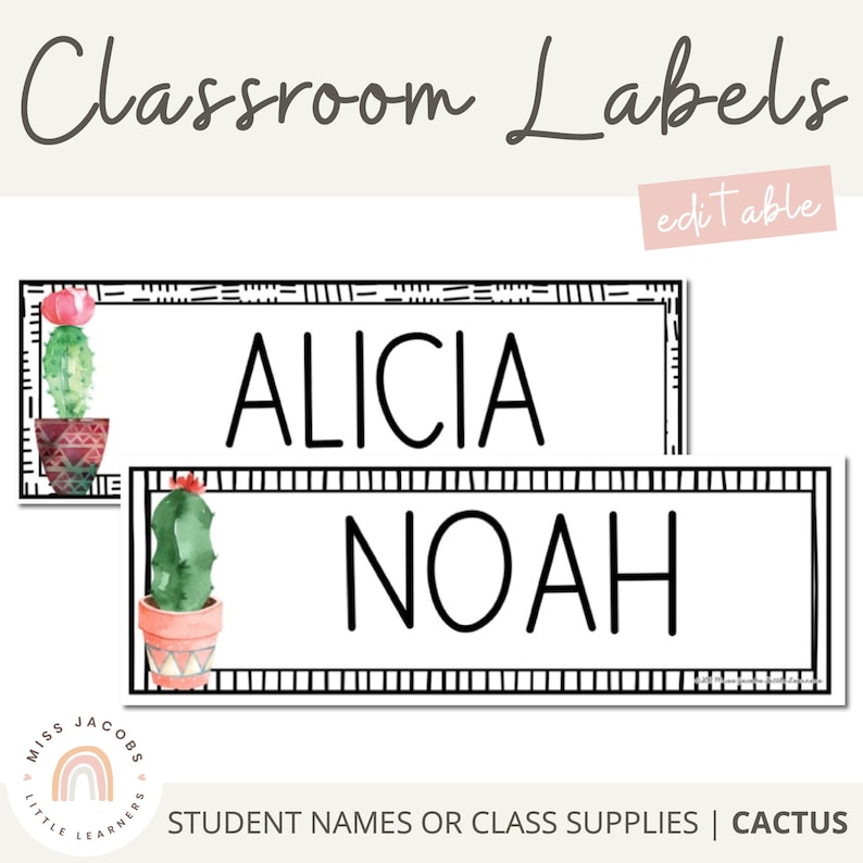 CACTUS Classroom Labels Editable Cactus Classroom Decor | Etsy