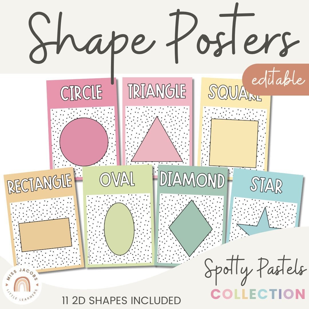 Shape Posters | Spotty Pastels Calm Classroom Decor | Editable - Etsy