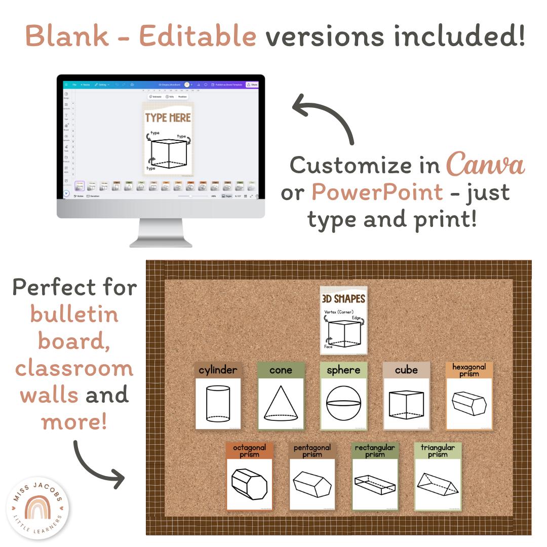 Woodland 3D Shape Posters, Editable Object Shapes Anchor Chart Math ...