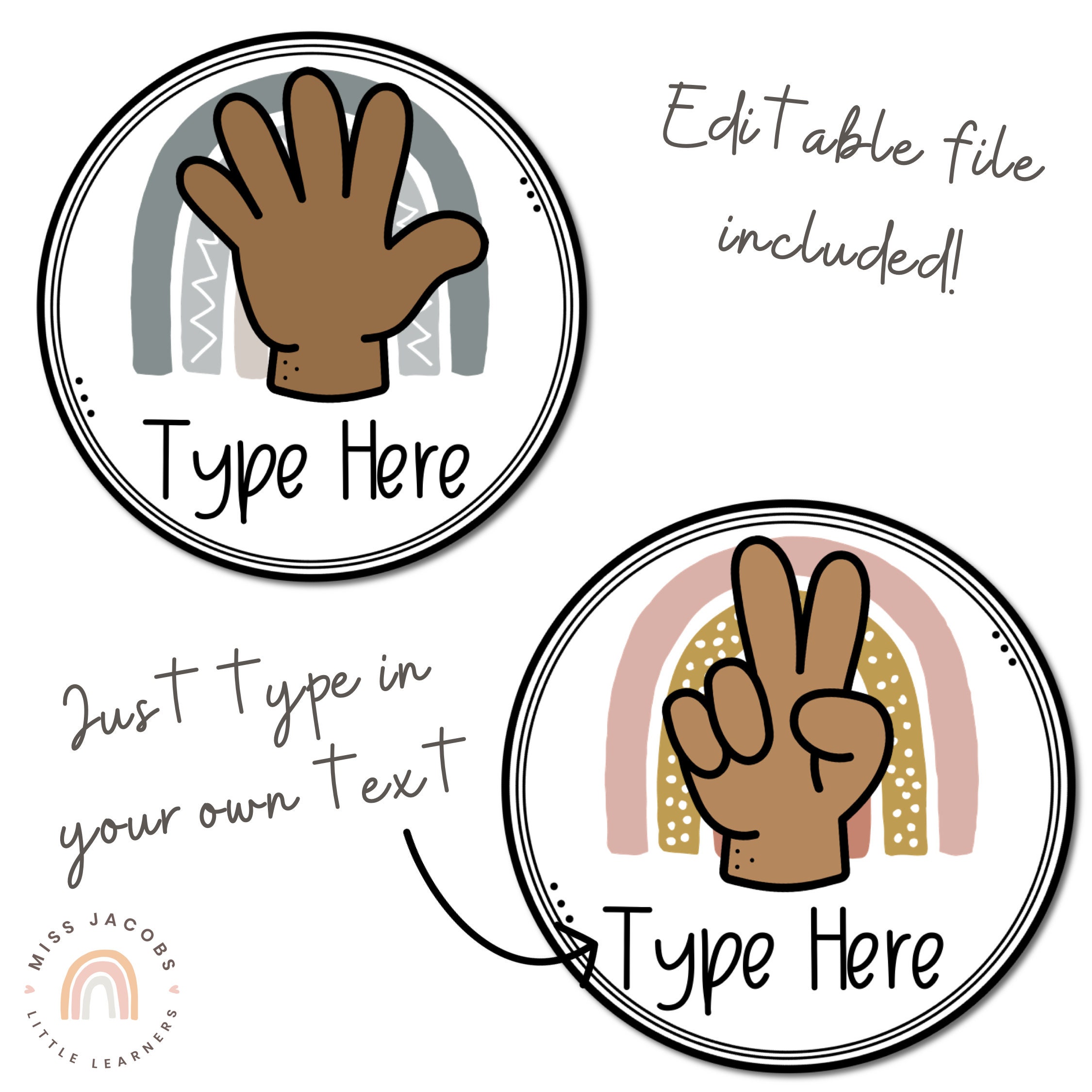 BOHO RAINBOW Hand Signals Posters | Editable | Neutral Rainbow ...