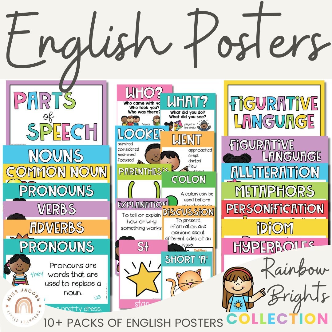 RAINBOW BRIGHTS English Posters Bundle Reading and Writing Strategies ...