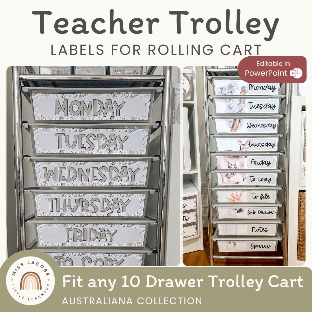10 Drawer Cart Labels | AUSTRALIANA Teacher Trolley Labels | Editable ...