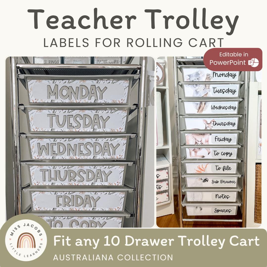 10 Drawer Cart Labels | AUSTRALIANA Teacher Trolley Labels | Editable ...