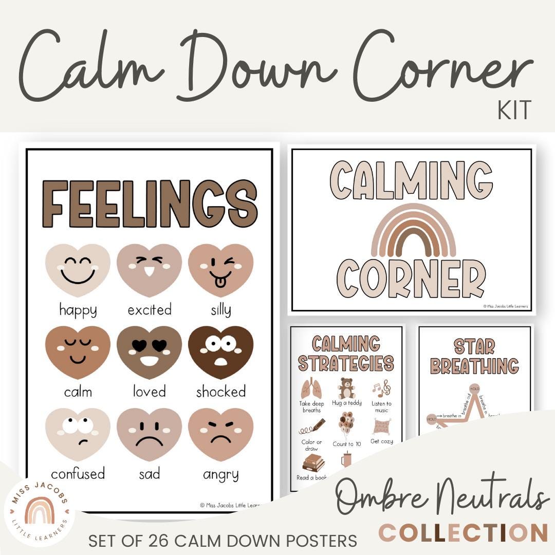 Calming Corner Posters, 26 Ombre Neutrals Calm Down Kit Printables ...