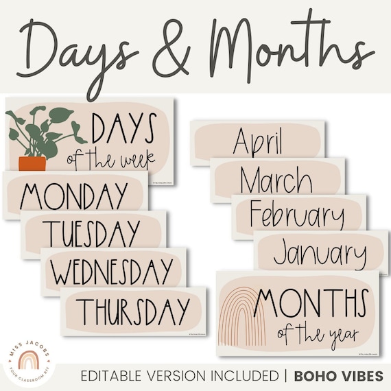 BOHO VIBES Days and Months Flashcards Desert Neutral - Etsy