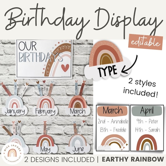 Earthy Boho Rainbow Birthday Display Editable Neutral - Etsy