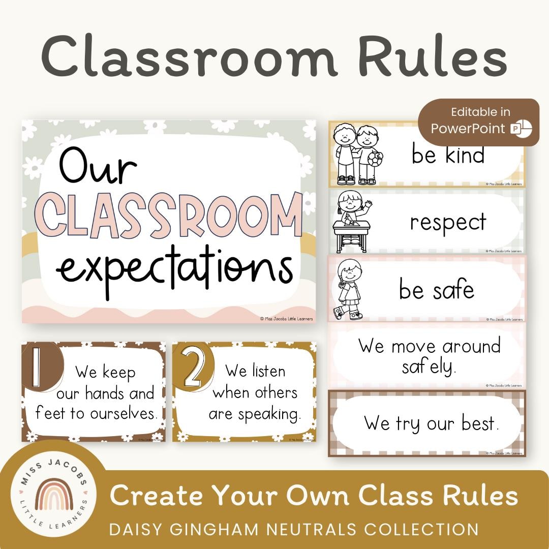 Classroom Rules Posters and Classroom Management Slips | Daisy Gingham ...