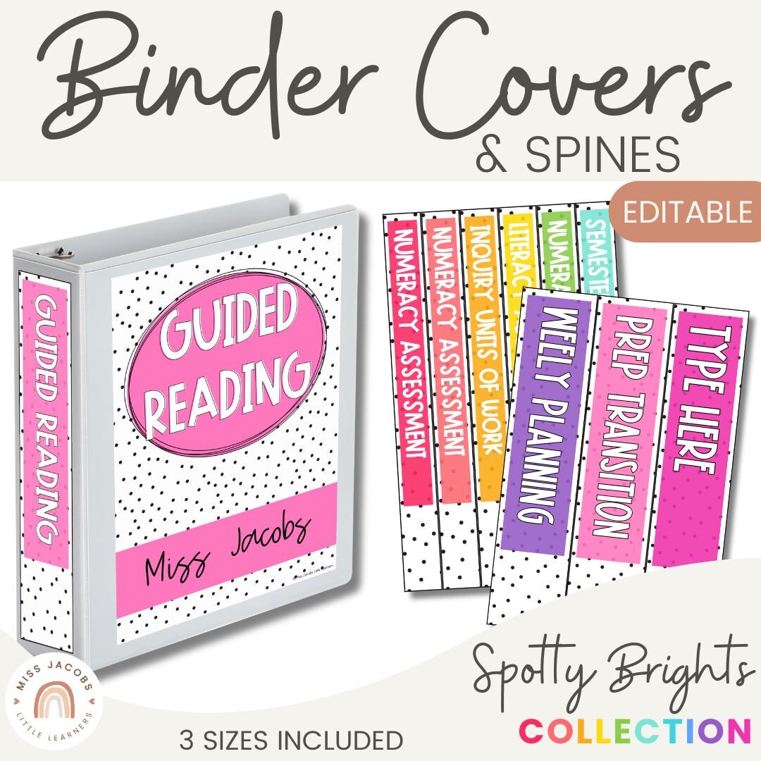 Binder Covers and Spines | SPOTTY BRIGHTS | Editable - Etsy