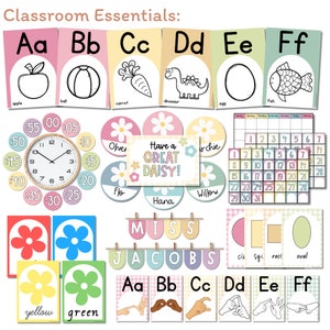 Daisy Gingham Pastels Classroom Decor Bundle Muted Rainbow Theme ...