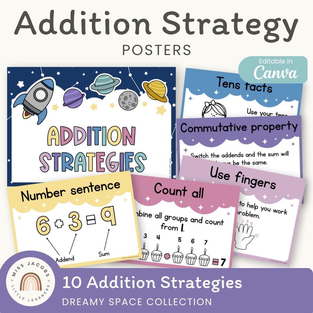 Addition Strategies Posters Dreamy Space Theme: Classroom Display Math ...