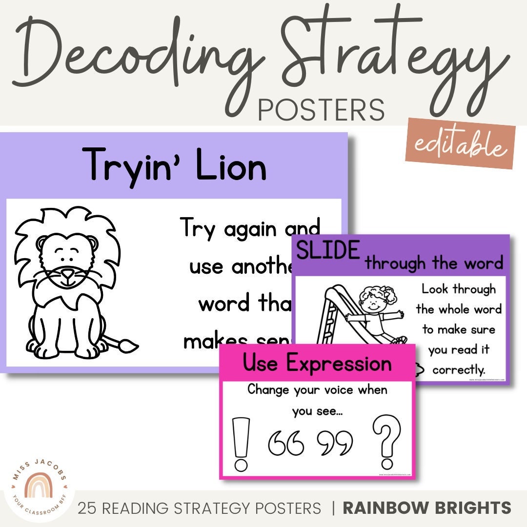 Decoding Reading Strategy Posters | RAINBOW BRIGHTS - Etsy
