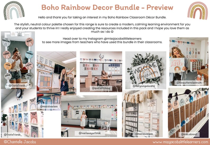 BOHO RAINBOW Classroom Decor Bundle Editable Neutral - Etsy